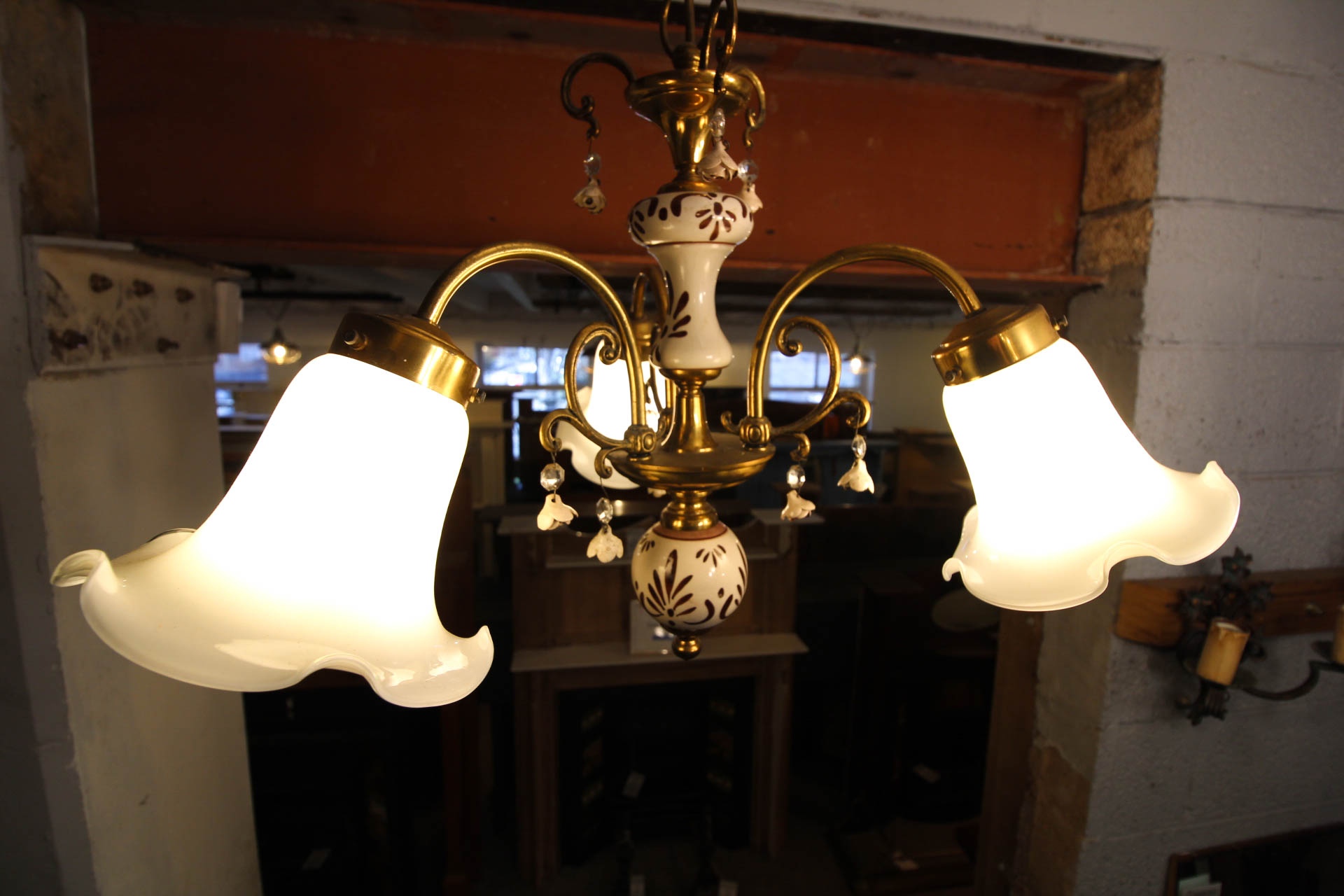 Brass And Porcelain Light | Renovators Paradise