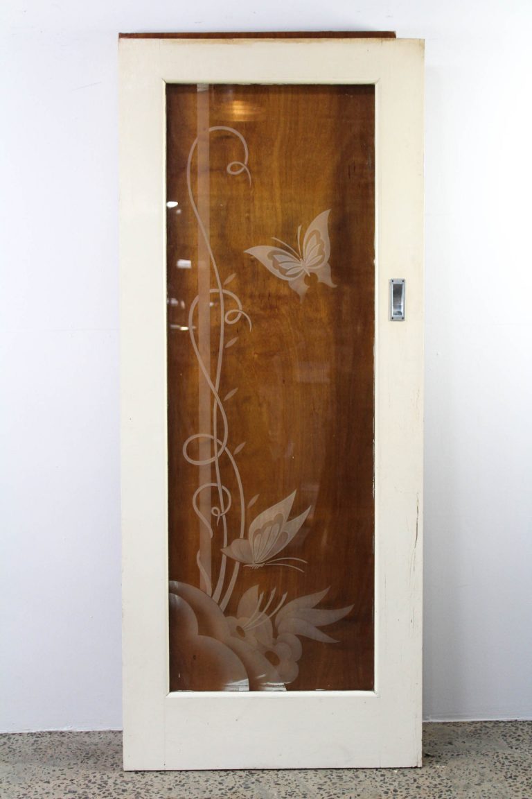 Etched Butterfly Glass Door | Renovators Paradise Keysborough Store